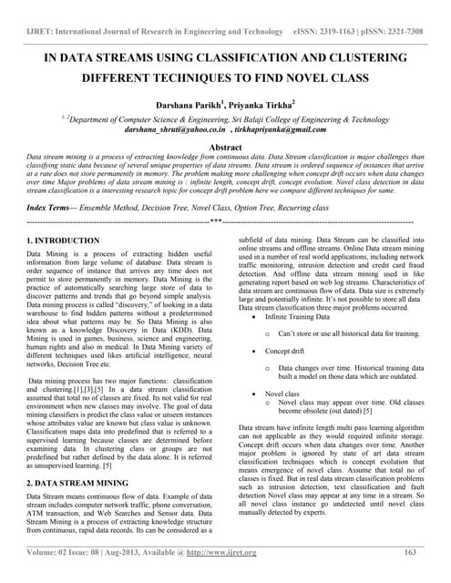 In Data Streams Using Classification And Clustering Different Techniques To Find Novel Class Pdf
