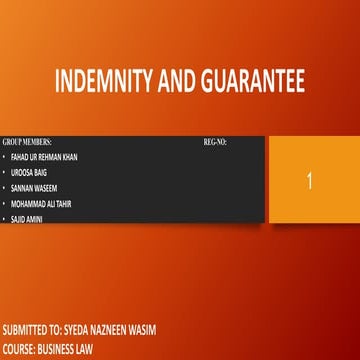 Business Law: Indemnity and guarantee | PPTX