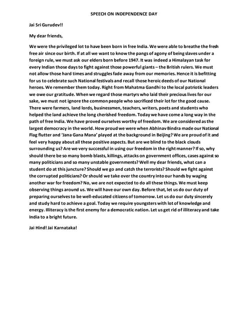 Happy independence day speech | PDF