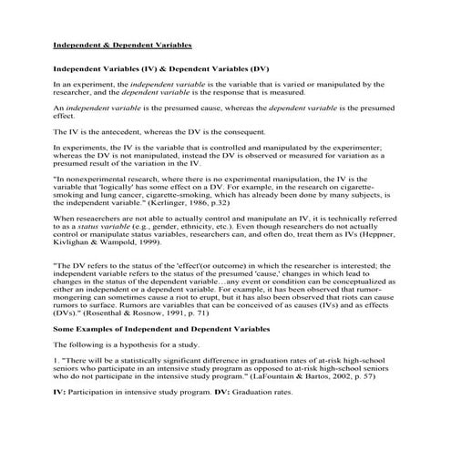 Independent and dependent variable | PDF