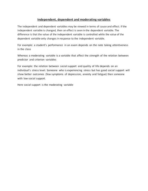 Independent dependent and moderating variable | PDF Independent dependent and moderating variable | PDF