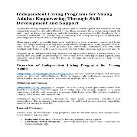 Independent Living Programs for Young Adults Empowering Through Skill ...