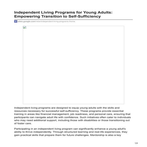 Independent Living Programs for Young Adults Empowering Transition to ...
