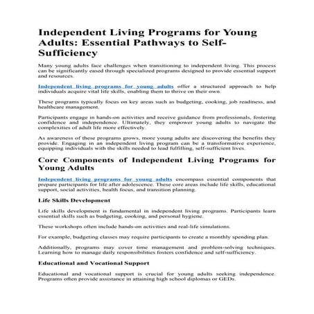 Independent Living Programs for Young Adults Essential Pathways to Self ...