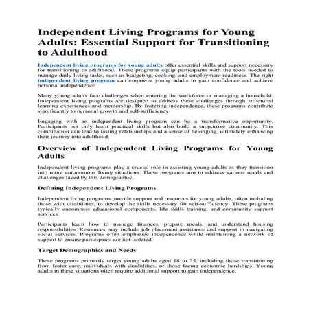 Independent Living Programs for Young Adults: Essential Support for ...