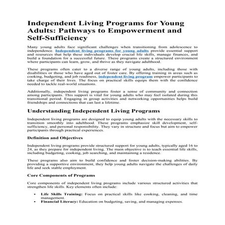 Independent Living Programs for Young Adults Pathways to Empowerment ...
