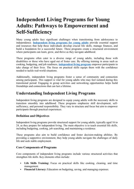 Independent Living Flyer | DOCX | Parenting Teens | Parenting