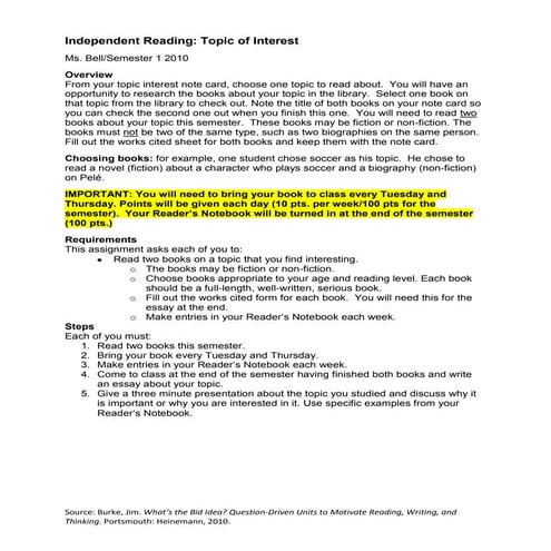 Independent reading essay presentation assignment | PDF