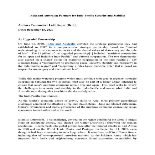 India and Australia - Partners for Indo-Pacific Security and Stability ...