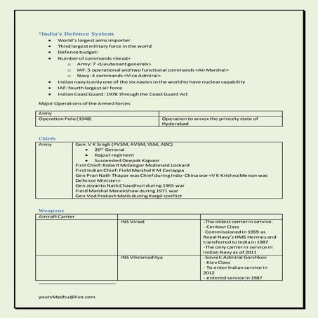 Defence System in India | DOCX