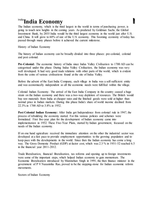 Ppt on indian economy | PPTX | Commodities | Economy