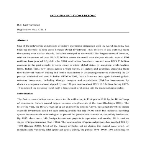 India FDI OutFlows Report | PDF