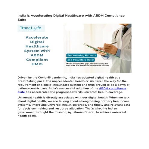 India is Accelerating Digital Healthcare with ABDM Compliance Suite | PDF