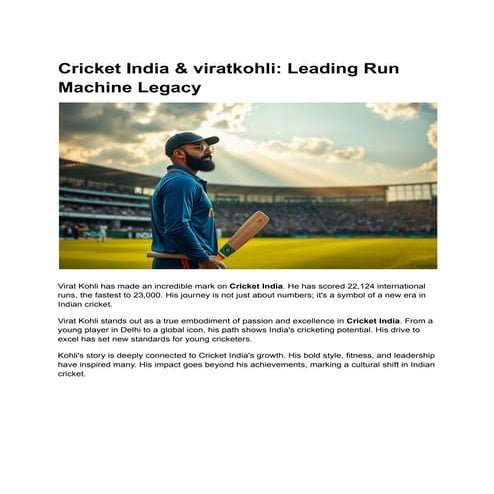 Cricket India & virat kohli: Leading Run Machine Legacy | PDF