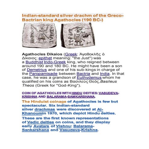 Indian standard silver drachm of the greco-bactrian king agathocles ...