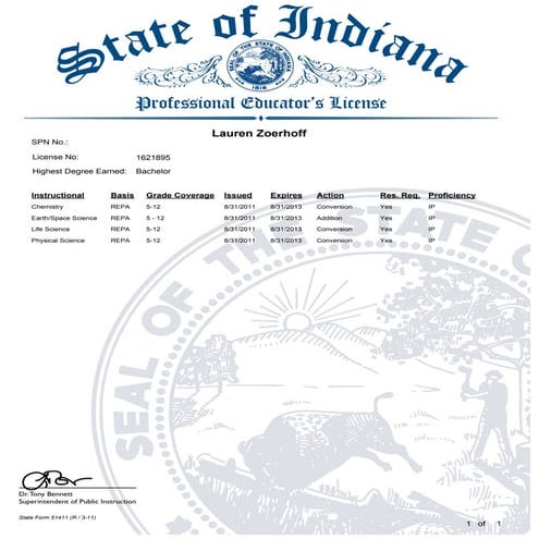 Indiana Teaching License | PDF