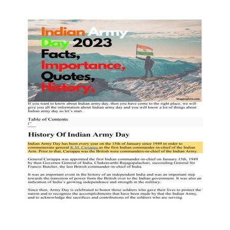 Indian Army Day 2023 Date, images, Facts, Quotes, History.docx