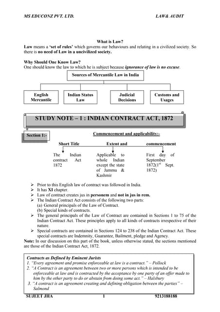 Lecture 3 study notes - contract law | PDF