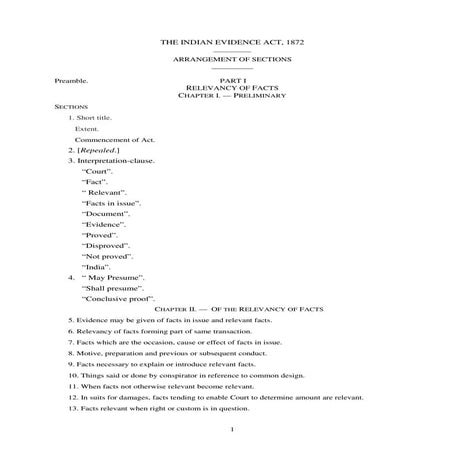 Indian Evidence Act 1872 bare Act with notes | PDF