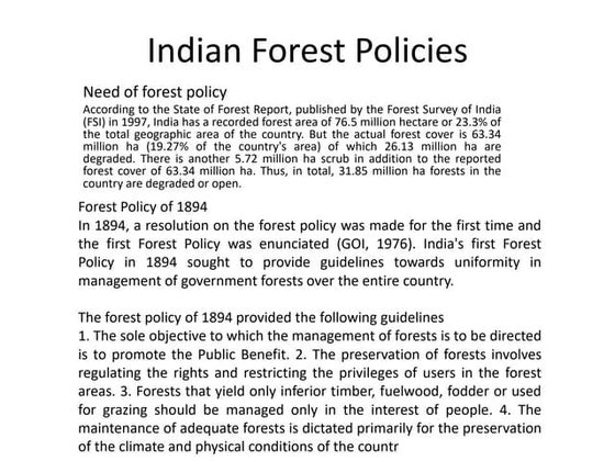 Forest Policies Of India, | PPTX | Geography | Science