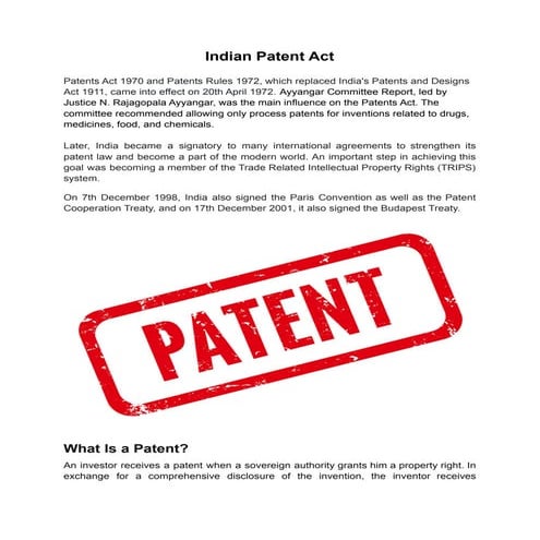 Indian patent act | PDF