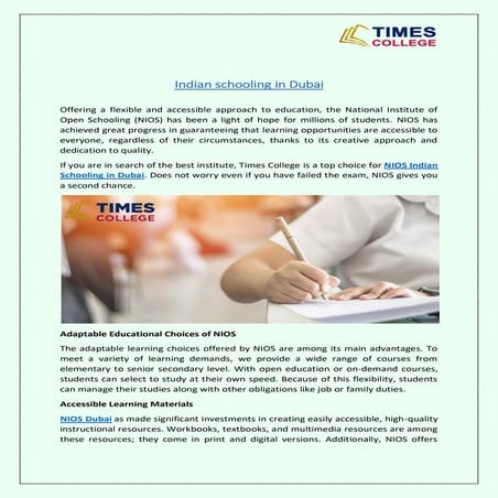 Indian schooling in Dubai - Times College | PDF