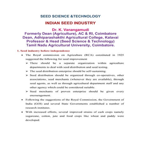 INDIAN SEED INDUSTRY.pdf BY VANANGAMUDI K | PDF