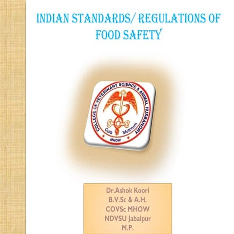Indian standards regulations of food safety | PPT