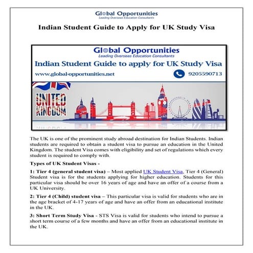 Indian Student Guide to apply for UK Study Visa | PDF
