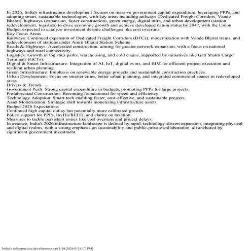 infrastructure development in india in 2026 | PDF