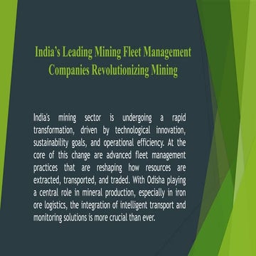 India’s Leading Mining Fleet Management Companies Revolutionizing Mining | PPTX