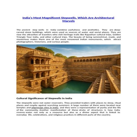 India's Most Magnificent Stepwells, Which Are Architectural Marvels | PPT