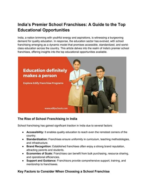 International School Franchise Opportunity in India with Edify Schools ...