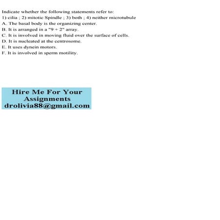 Indicate whether the following statements refer to1) cilia ; 2) m.pdf