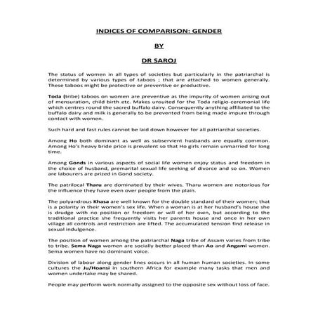 Indices of comparison - Gender.doc BY DR SAROJ | PDF