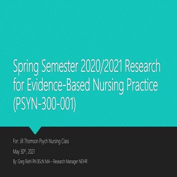 Spring Semester Research for Evidence-Based Nursing Practice (PSYN-300 ...