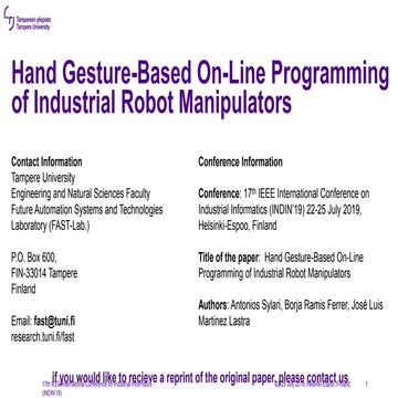 Hand gesture-based on-line programming of industrial robot manipulators ...
