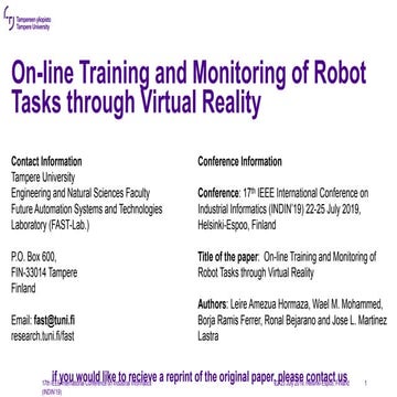 On-line training and monitoring of robot tasks through virtual reality | PPT
