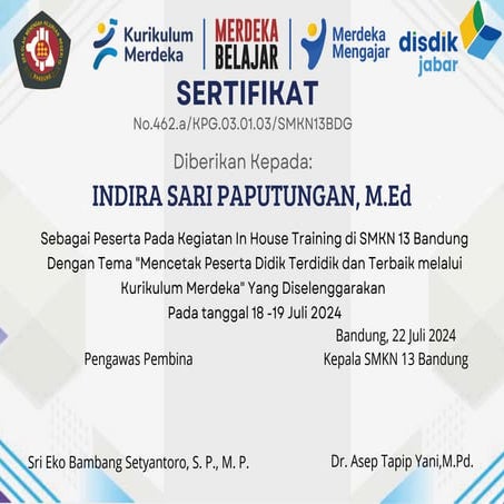 sertifitkat indira 2024 kurikulum merdeka | PDF