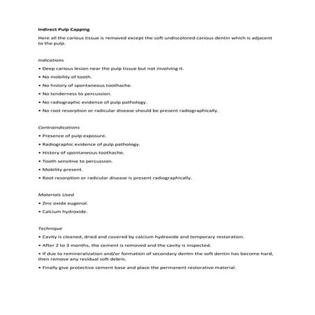 Indirect Pulp Capping in Conservative Dentistry | DOCX