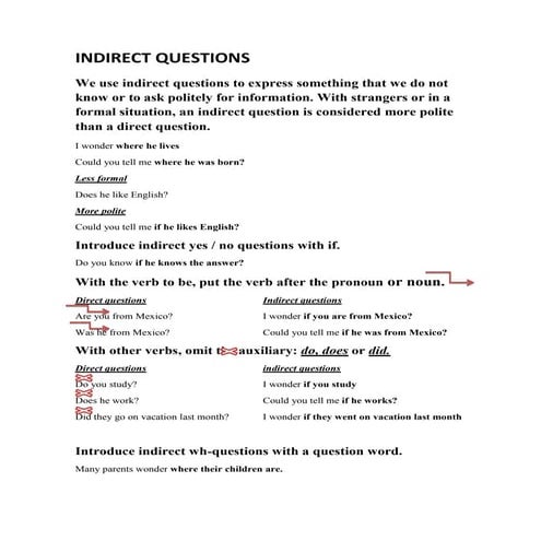 Indirect questions 2 | DOCX