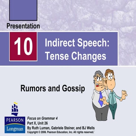Indirect speech tense changes | PPTX | Educational Assessment | Education