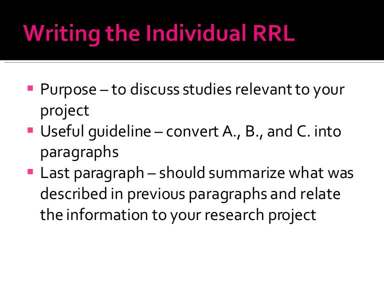 Individual RRL Specifications