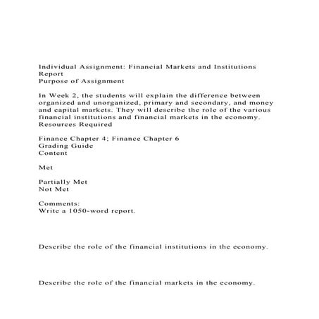 Individual Assignment Financial Markets and Institutions Re.docx ...