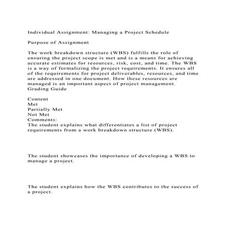 Individual Assignment Managing a Project SchedulePurpose of A.docx