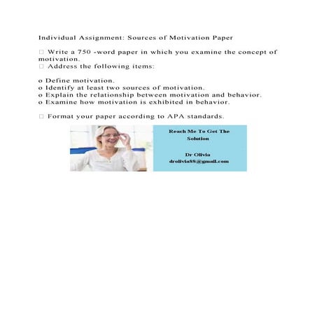 Individual Assignment Sources of Motivation Paper Write a 750.docx | Education
