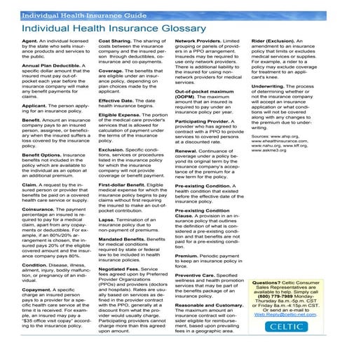 Individual Health Insurance Glossary | PDF | Health Insurance | Insurance
