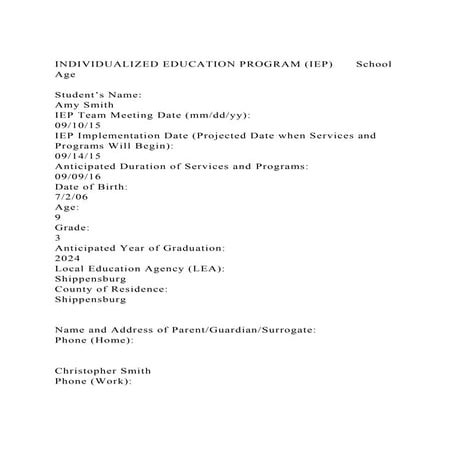 INDIVIDUALIZED EDUCATION PROGRAM (IEP)School AgeStudent’s Nam.docx