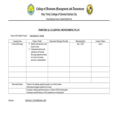 Individual Monitoring Plan Food and Beverage week 1.docx
