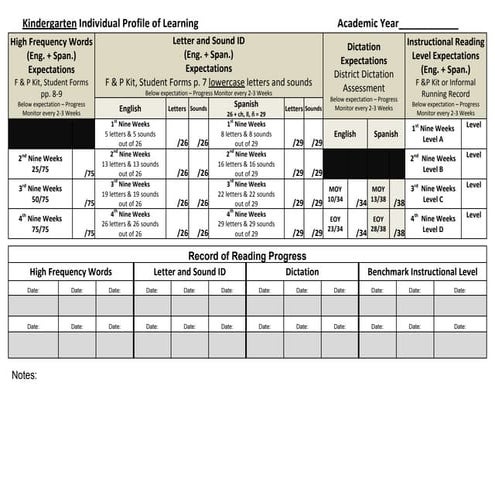 F&P Reading Individual Profile of Learning for Professional Development ...